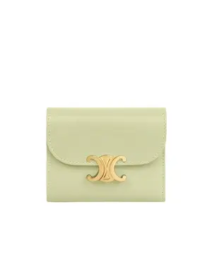 Celine Small Flap Wallet Triomphe In Shiny Calfskin - Soft Lime