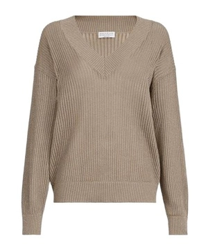 Brunello Cucinelli Ribbed Knit V-neck Sweater - Walnut