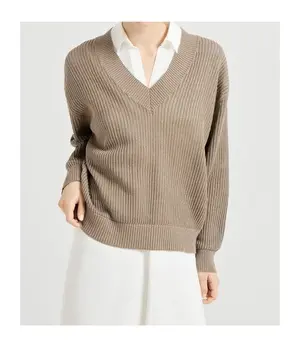 Brunello Cucinelli Ribbed Knit V-neck Sweater - Walnut