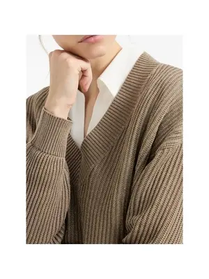 Brunello Cucinelli Ribbed Knit V-neck Sweater - Walnut