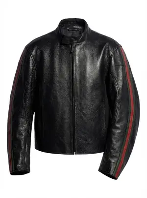 Gucci Striped Detail Motorcycle Leather Jacket