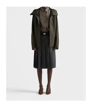 Prada Pleated Hopsack And Technical Fabric Midi Skirt