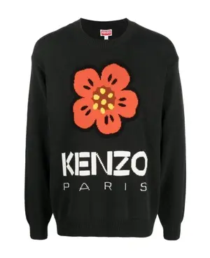 Kenzo Boke Flower Logo Intarsia Crewneck Jumper - Black