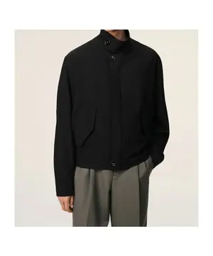 AMI Paris Harrington Jacket With Horn Button Details - Black
