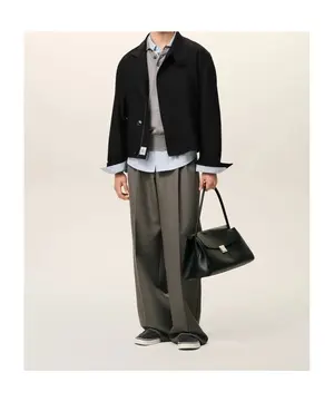 AMI Paris Harrington Jacket With Horn Button Details - Black
