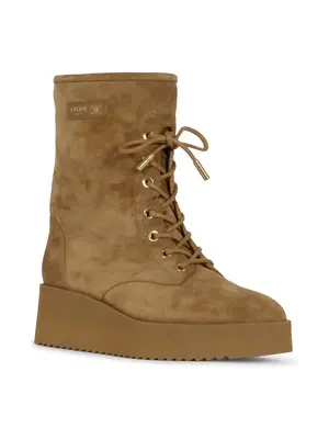 Celine Austin Lace-up Boots In Suede Calfskin And Shearling