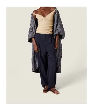 Miu Miu Wide-leg Wool Trousers With Embroidered Logo