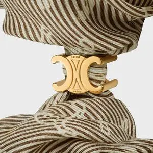 Celine Triomphe Diagonale Scrunchy In Silk And Brass - Beige/gold