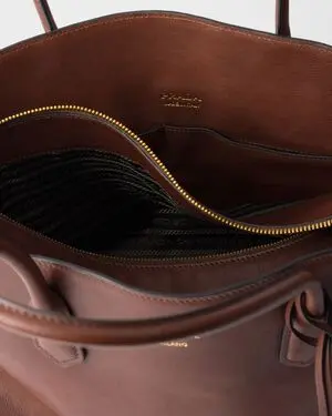 Prada Large Leather Tote Bag - Cocoa
