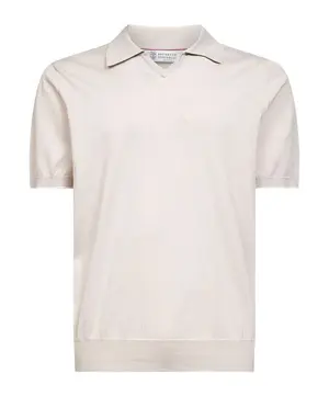 Brunello Cucinelli Short Sleeved Ribbed Polo Shirt - Beige