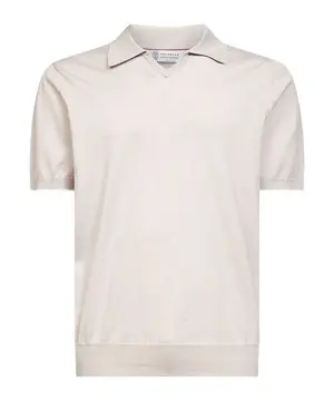 Brunello Cucinelli Short Sleeved Ribbed Polo Shirt - Beige