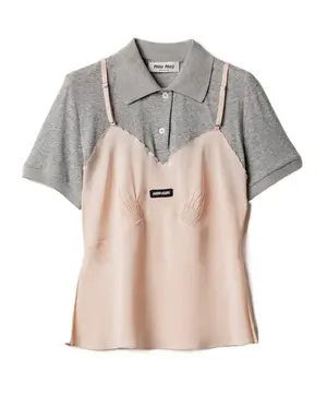 Miu Miu Marocain Crepe Top - Peach/gray