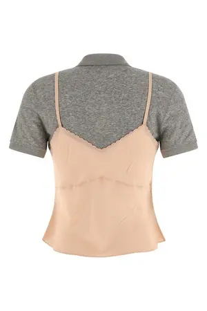 Miu Miu Marocain Crepe Top - Peach/gray