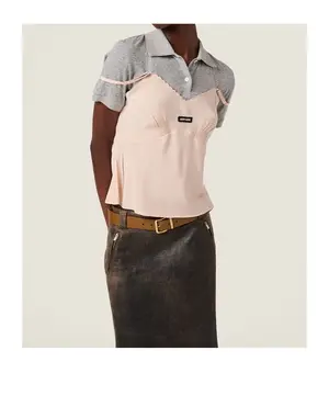Miu Miu Marocain Crepe Top - Peach/grey