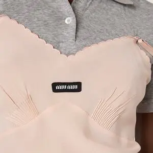 Miu Miu Marocain Crepe Top - Peach/grey
