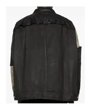Rick Owens Collared Long-sleeved Patchwork Casual Jacket - Black