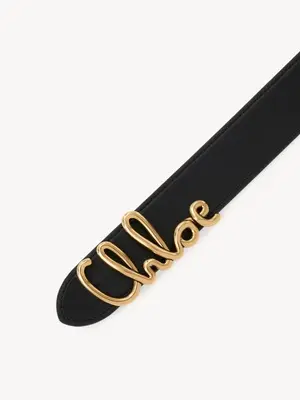 Chloé Leather Belt With Logo Plaque - Black