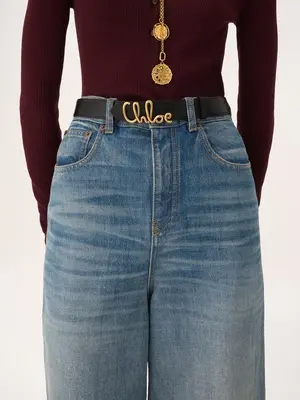 Chloé Leather Belt With Logo Plaque - Black