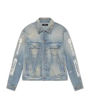 Amiri Studded Distressed Denim Jacket - Gray