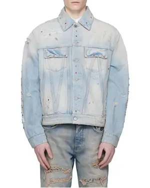 Amiri Studded Distressed Denim Jacket - Gray
