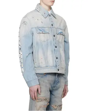 Amiri Studded Distressed Denim Jacket - Gray