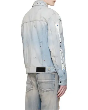 Amiri Studded Distressed Denim Jacket - Gray