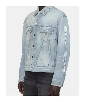 Amiri Studded Distressed Denim Jacket - Gray
