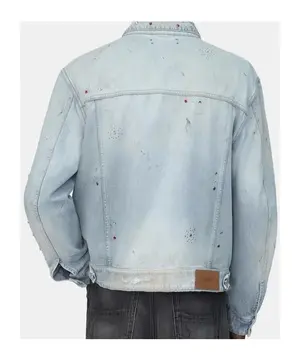 Amiri Studded Distressed Denim Jacket - Gray