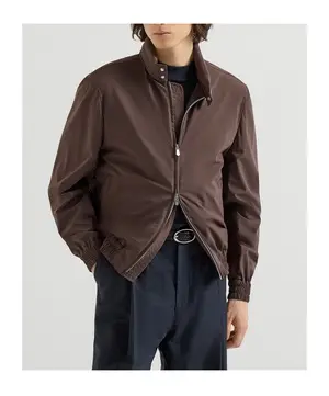 Brunello Cucinelli Zip-up Bomber Jacket With Stand Collar - Brown
