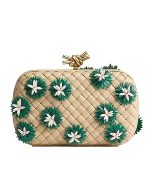 Bottega Veneta Intreccio Woven Clutch With Floral Embellishments - Nude