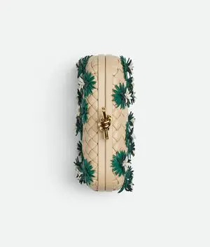 Bottega Veneta Intreccio Woven Clutch With Floral Embellishments - Nude