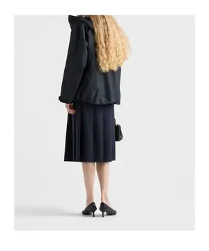 Prada Pleated Belted Midi Skirt - Navy Blue