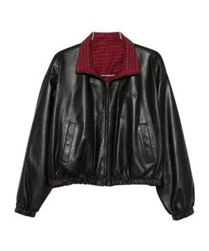 Balenciaga Reversible Zip-up Leather Jacket With Checked Wool Lining - Black