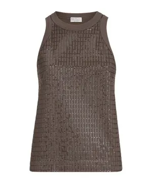 Brunello Cucinelli Embellished Crewneck Sleeveless Top - Brown
