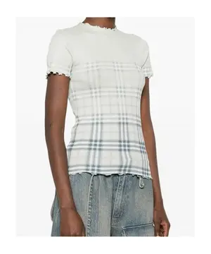Burberry Checkered Knit T-shirt With Ruffle Trim - White