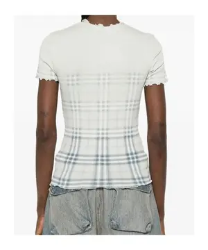 Burberry Checkered Knit T-shirt With Ruffle Trim - White