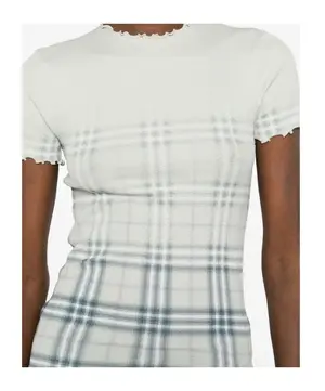 Burberry Checkered Knit T-shirt With Ruffle Trim - White