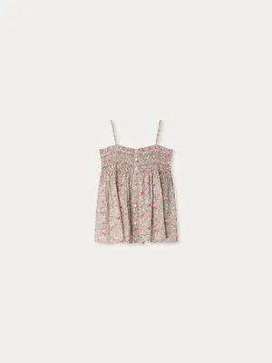 Bonpoint Apolline Smocked And Hand-embroidered Strappy Blouse - Raspberry Flowers