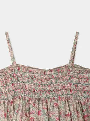 Bonpoint Apolline Smocked And Hand-embroidered Strappy Blouse - Raspberry Flowers