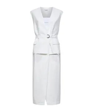 Brunello Cucinelli Sleeveless V-neck Belted Wrap Pencil Dress - No