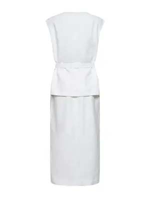 Brunello Cucinelli Sleeveless V-neck Belted Wrap Pencil Dress