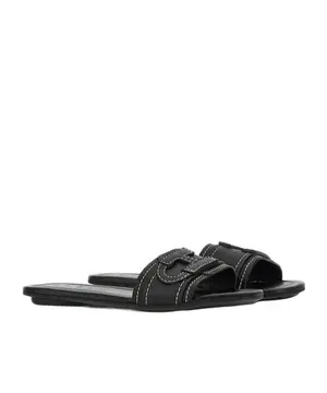 Hogan H Logo Flat Sandals With Contrast Stitching - Black