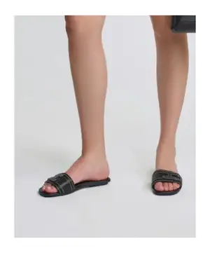 Hogan H Logo Flat Sandals With Contrast Stitching - Black