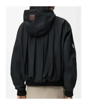 Loewe Pleated Hooded Bomber Jacket - Black
