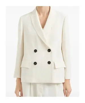 Brunello Cucinelli Double-breasted Tailored Blazer - Ivory
