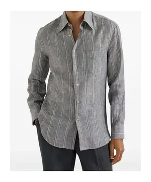 Brunello Cucinelli Striped Long Sleeved Shirt - Grey