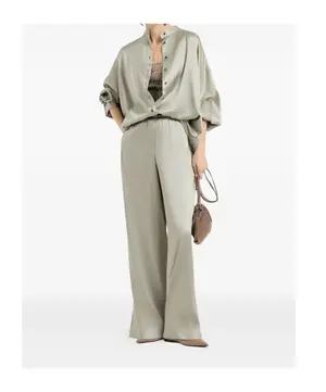 Brunello Cucinelli Mandarin Collar Satin Shirt - Olive