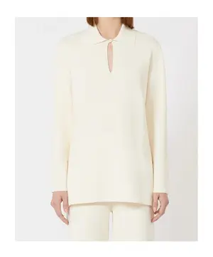 Max Mara Long Sleeve Polo Top With Gold Button Details - Ivory