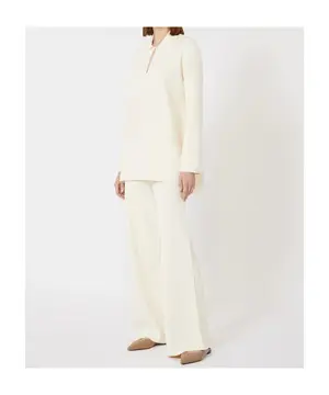 Max Mara Long Sleeve Polo Top With Gold Button Details - Ivory