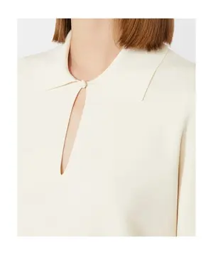 Max Mara Long Sleeve Polo Top With Gold Button Details - Ivory